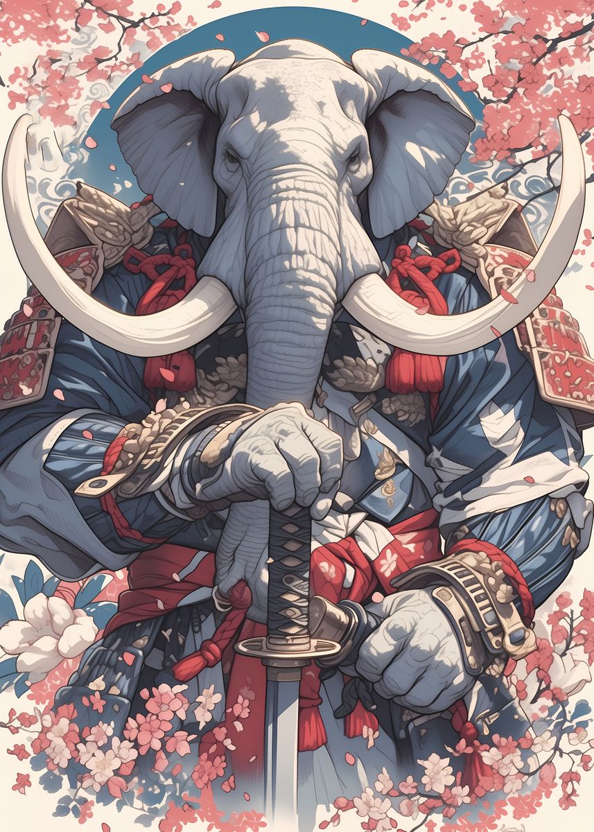 'Elephant Samurai' Poster, picture, metal print, paint by ...