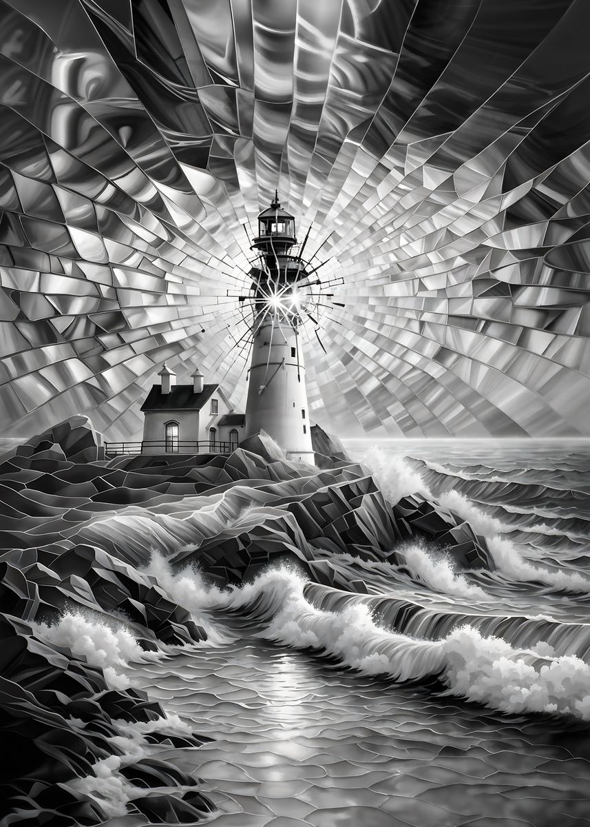 'Lighthouse in Stormy Sea' Poster, picture, metal print, paint by TOP ...