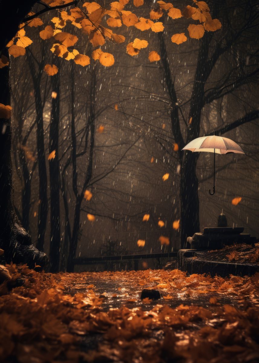 'Rainy Autumn Forest' Poster, picture, metal print, paint by drema 505 ...