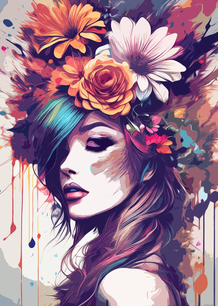 'Floral Portrait' Poster, picture, metal print, paint by Johann ...