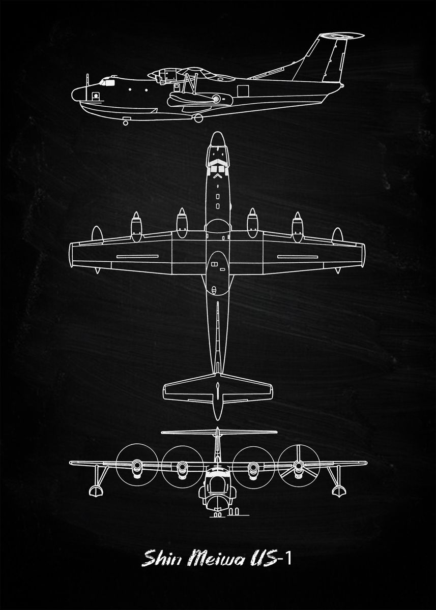 'Shin Meiwa US-1' Poster, picture, metal print, paint by Blueprint ...