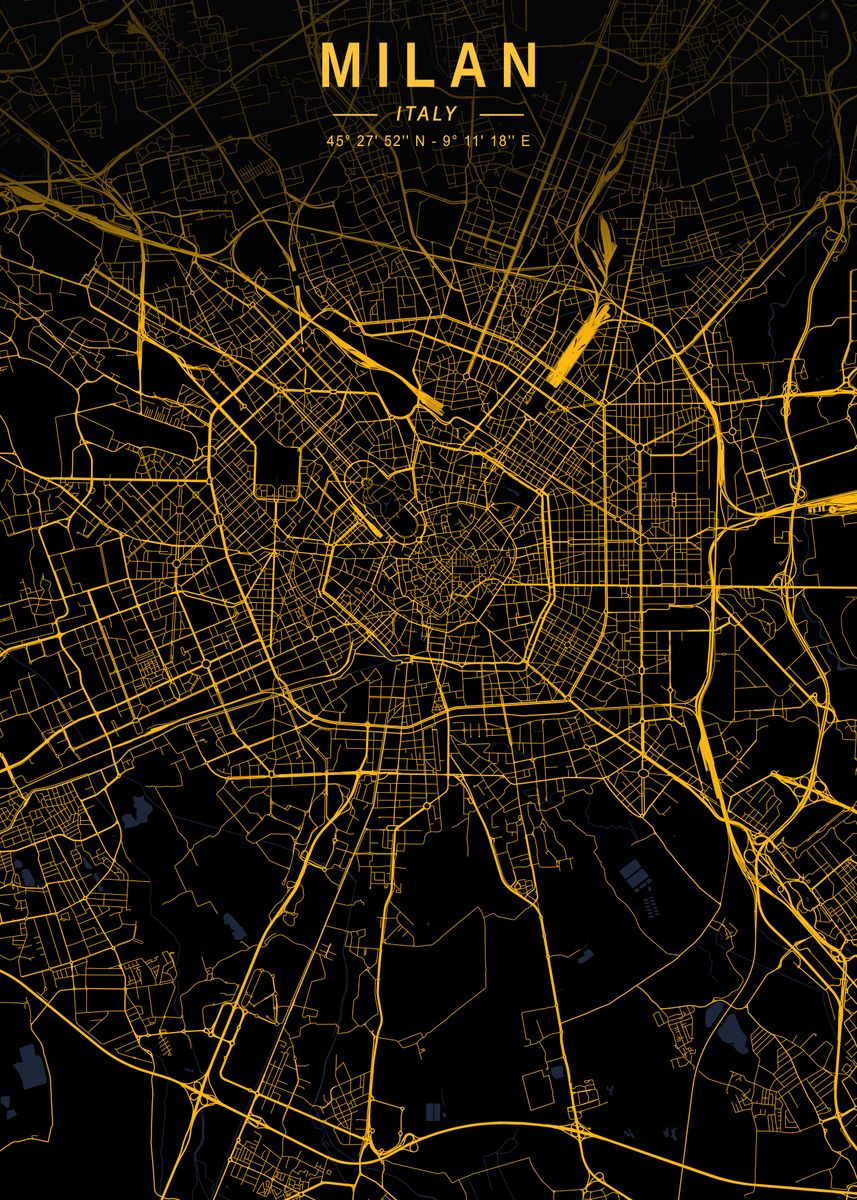 'Milan Golden City Map' Poster, picture, metal print, paint by ...