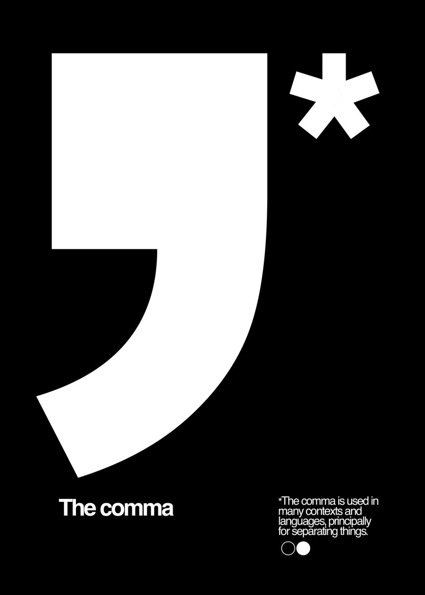 'Comma Typography Poster' Poster, picture, metal print, paint by Black ...