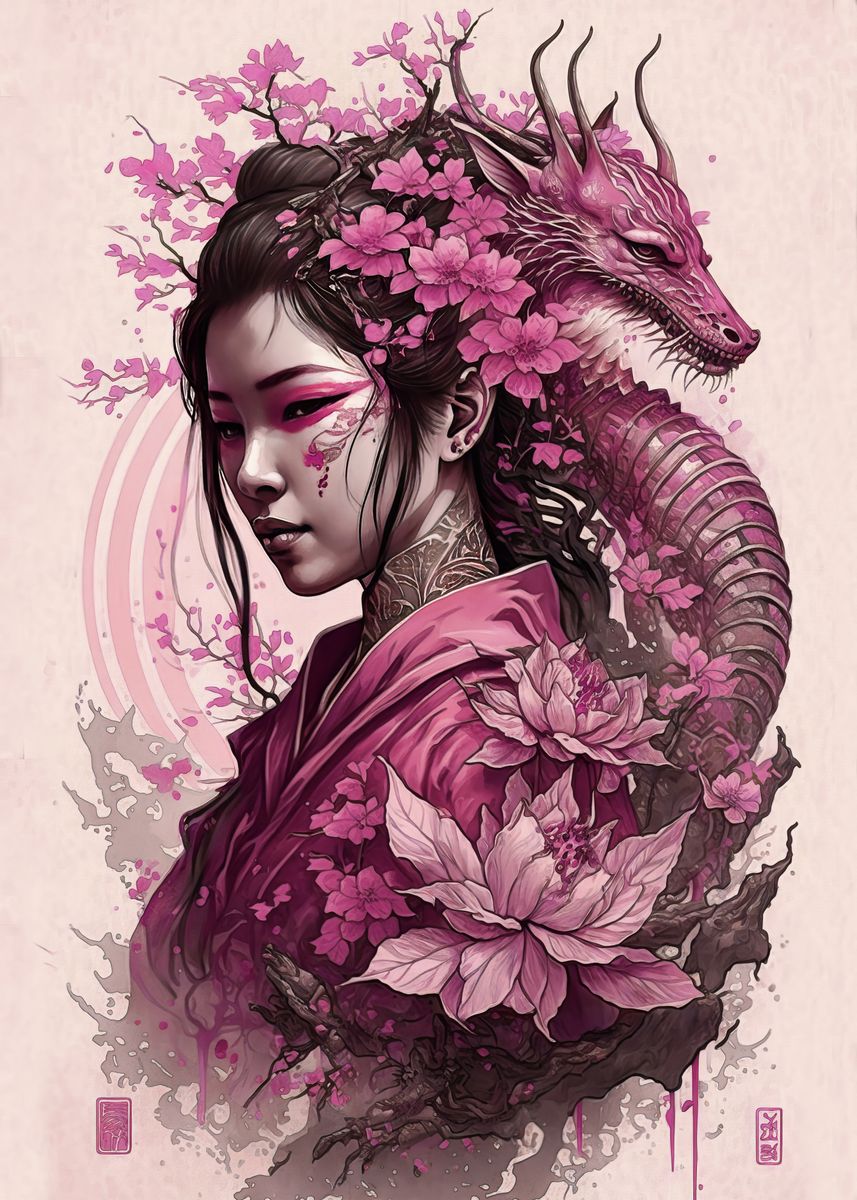 'Geisha Dragon' Poster, picture, metal print, paint by Graphic Japanese ...