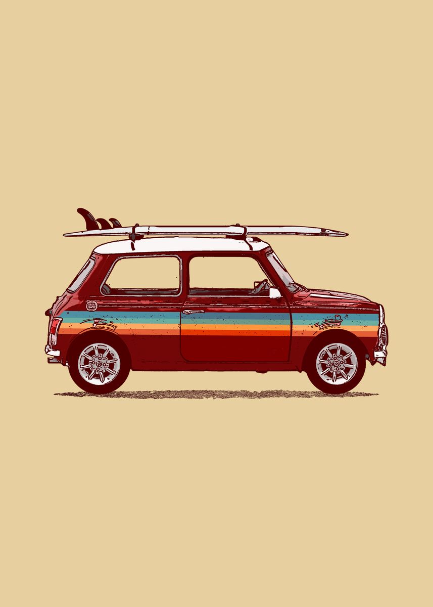 'Austin Mini Cooper Surf Trip' Poster, picture, metal print, paint by ...