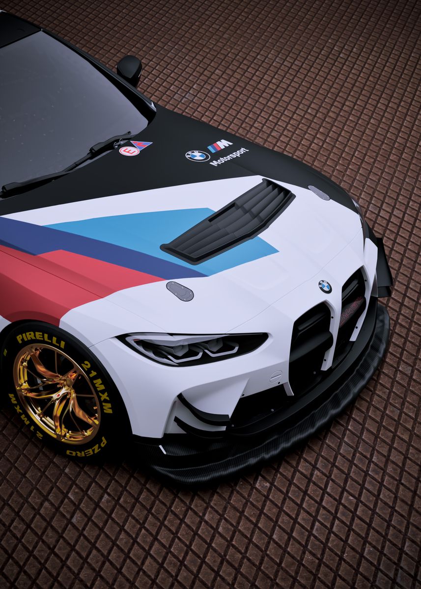 'BMW M Motorsport Race Car - Gold Rims' Poster, picture, metal print ...