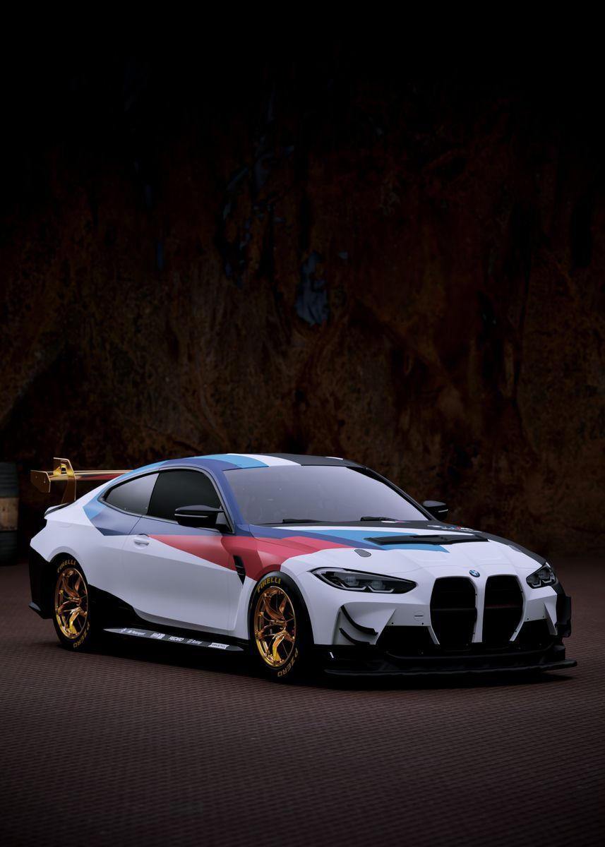 'BMW M4 Race Car - Gold Wheels' Poster, picture, metal print, paint by ...