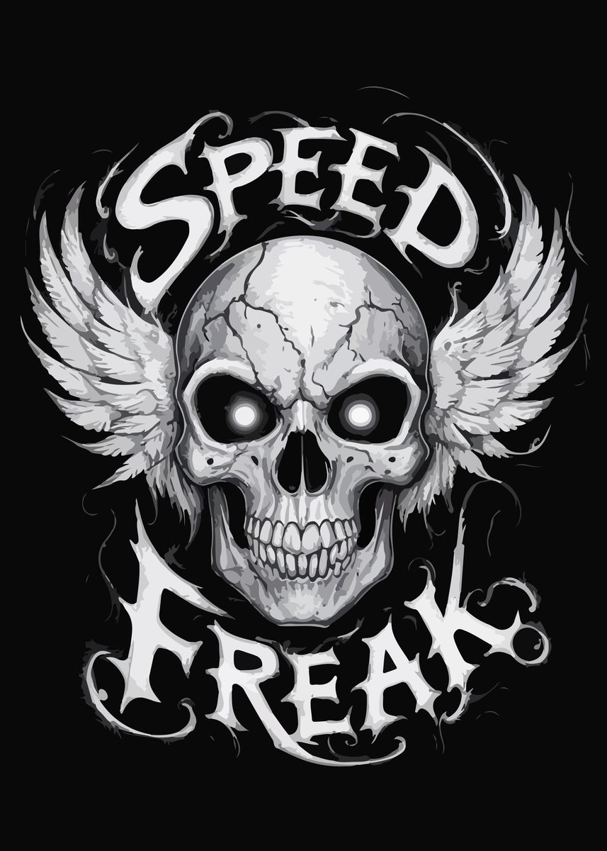 'Speed Freak Skull with Wings' Poster, picture, metal print, paint by ...