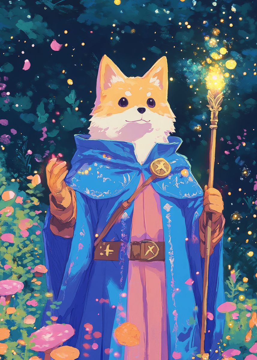 'Dog Wizard in Forest' Poster, picture, metal print, paint by Lily Rose ...