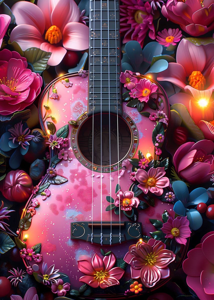 'Floral Ukulele' Poster, picture, metal print, paint by Joshua T Wall ...