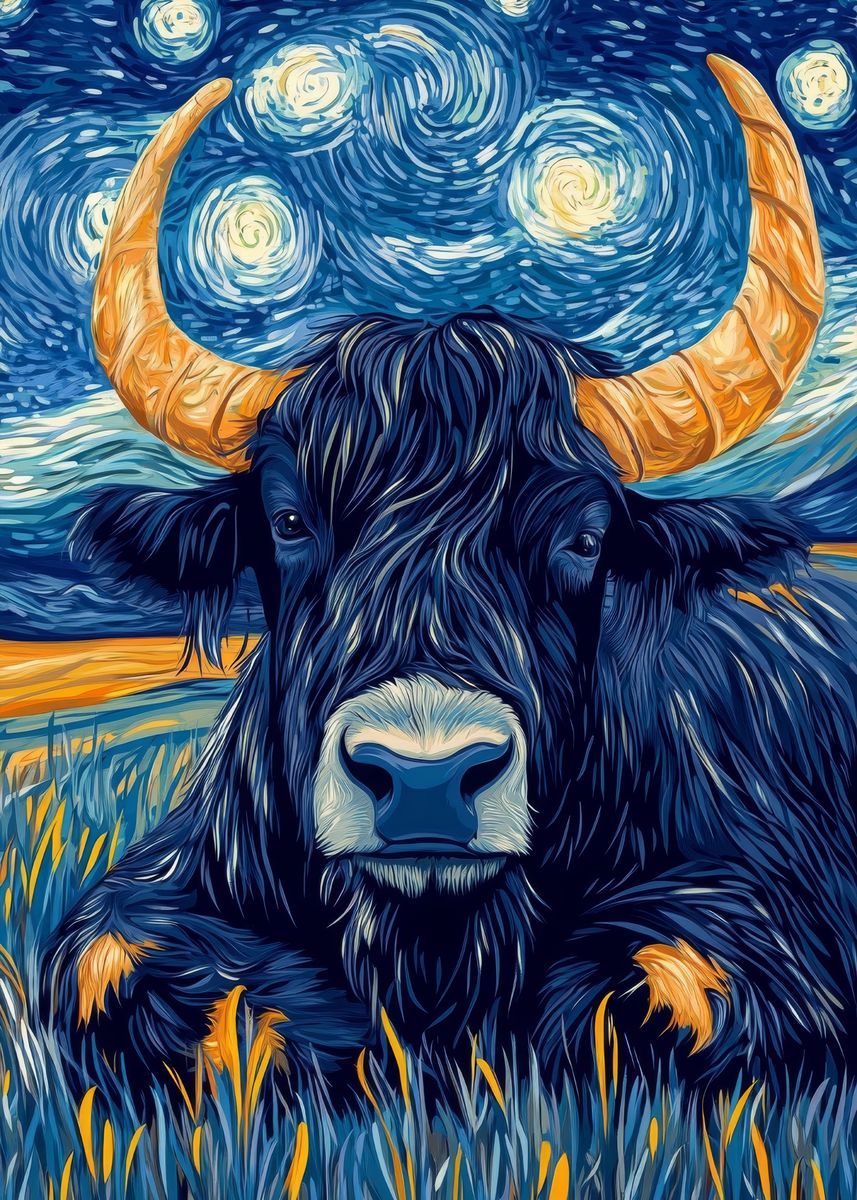 'Starry Night Bull' Poster, picture, metal print, paint by Mason Clark ...