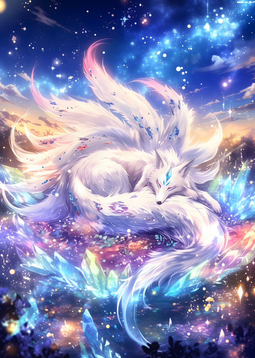 'Mystical White Fox' Poster, picture, metal print, paint by ...