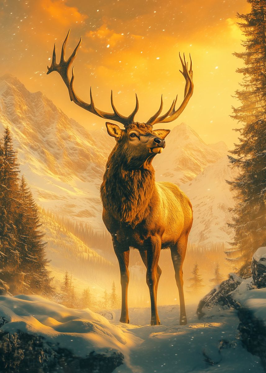 'Majestic Elk in Winter' Poster, picture, metal print, paint by hadi ...