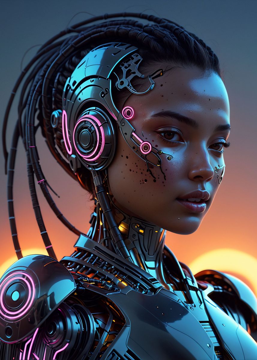 'Cyberpunk Female Robot' Poster, picture, metal print, paint by Heiko ...