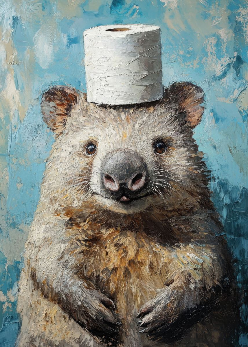 'Wombat with Toilet Paper Hat' Poster, picture, metal print, paint by ...