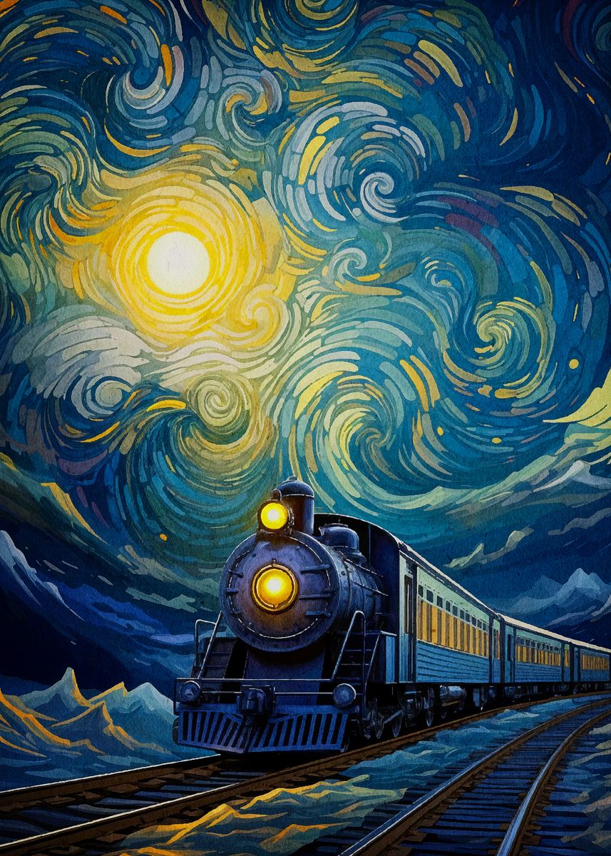 'Starry Night Train' Poster, picture, metal print, paint by Hamzah ...