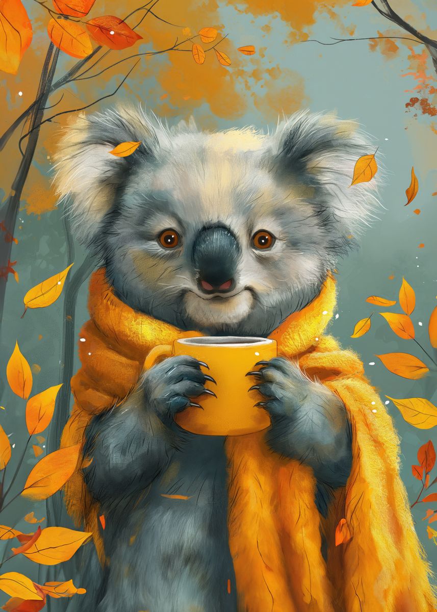 'Koala with tea cup' Poster, picture, metal print, paint by Artsynth ...