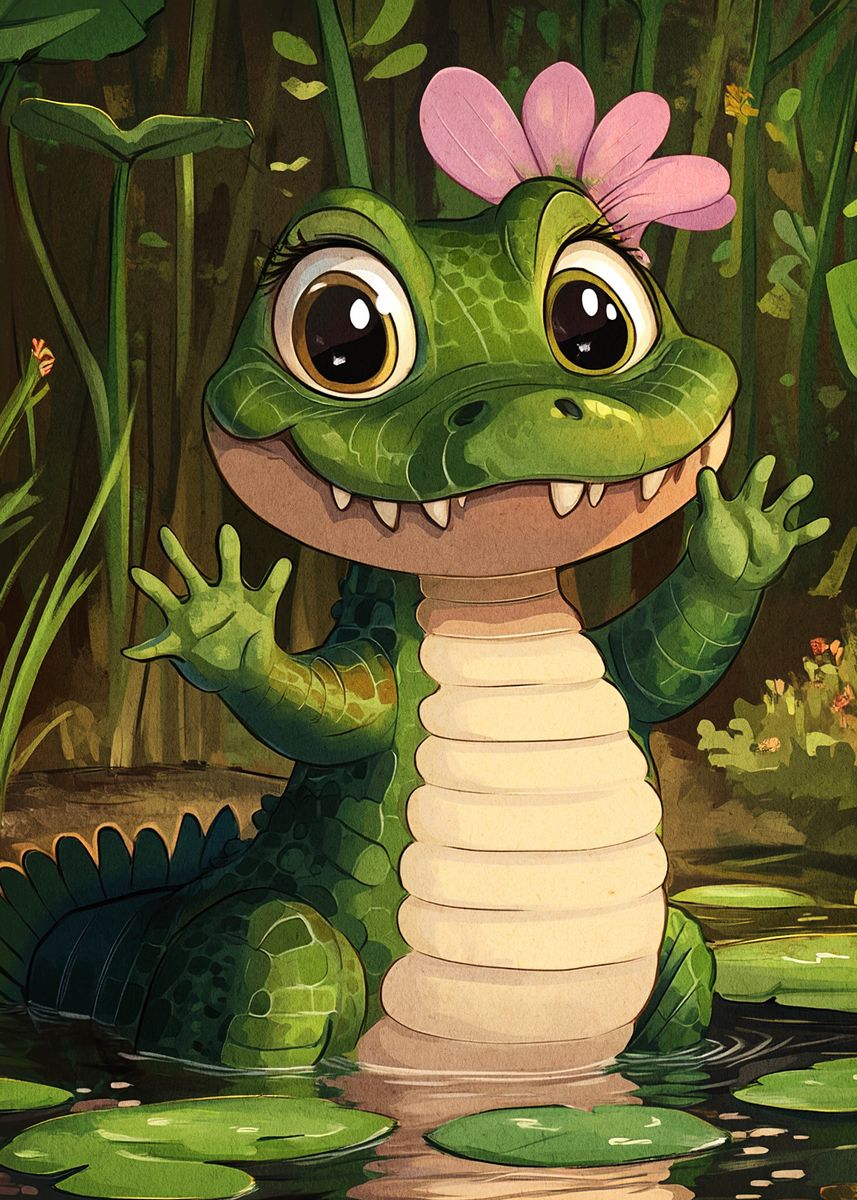 'Cute Alligator Illustration' Poster, picture, metal print, paint by ...