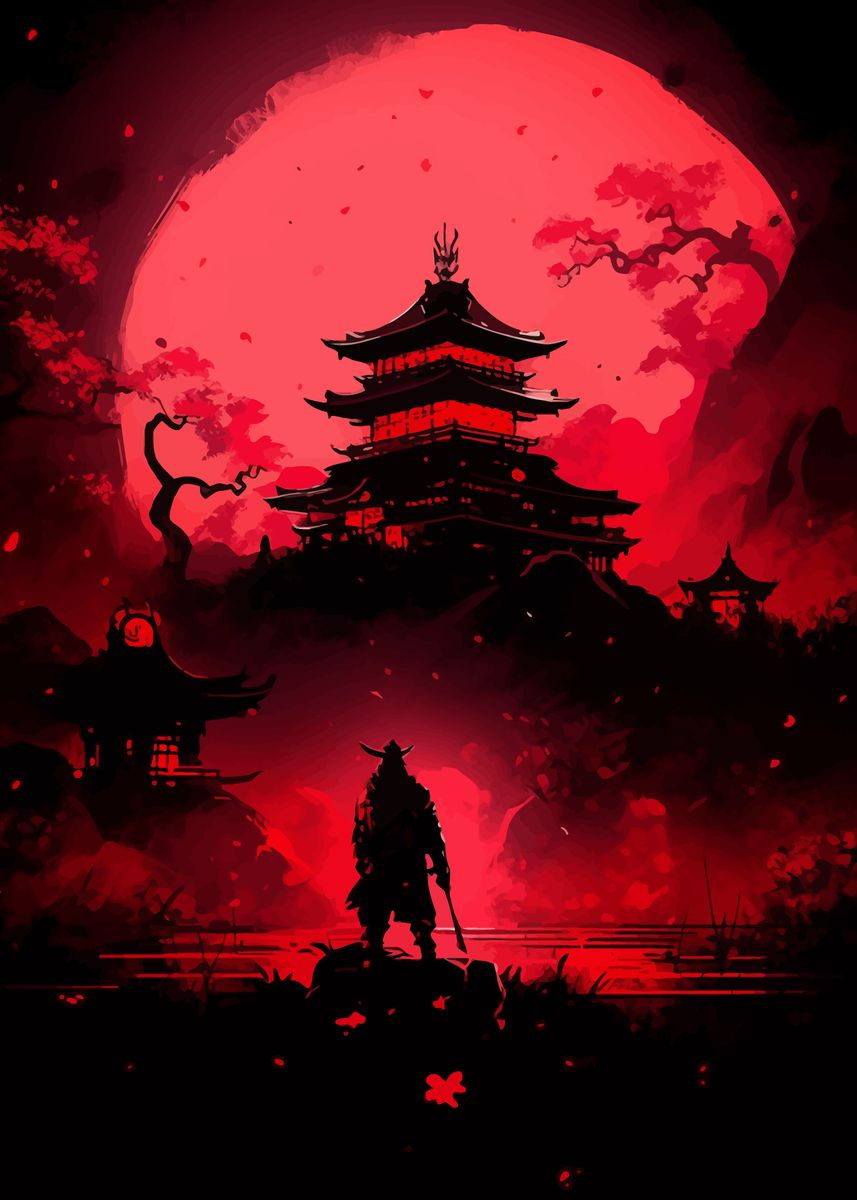 'Flame Red Samurai' Poster, picture, metal print, paint by MIROKU ...