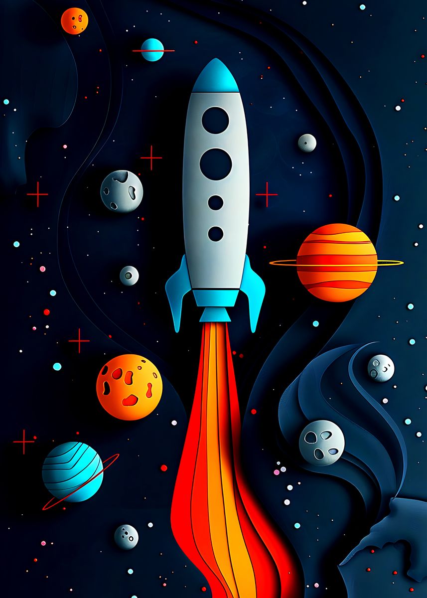 'Space Rocket Launch' Poster, picture, metal print, paint by | Displate