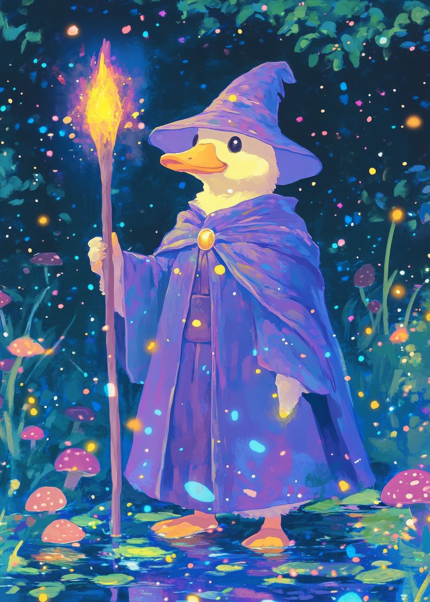 'Duck Wizard in Enchanted Forest' Poster, picture, metal print, paint ...