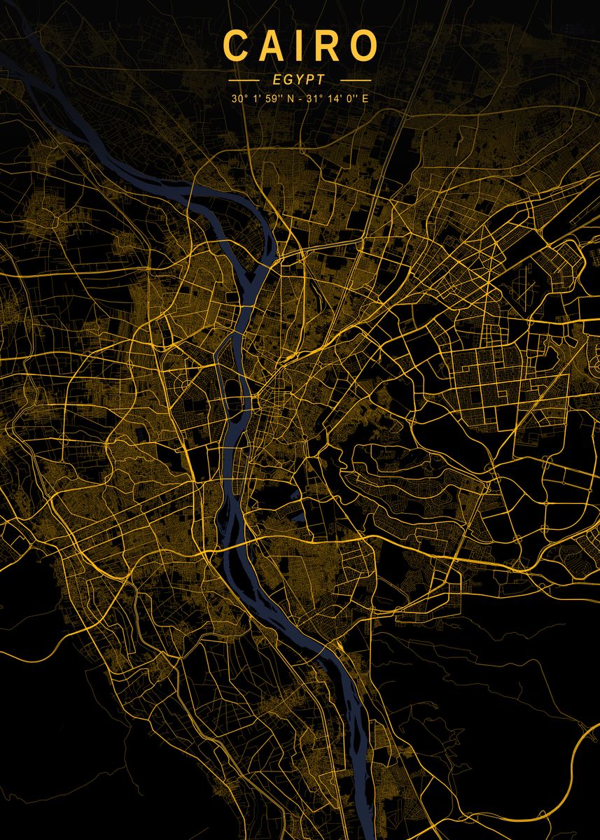 'Cairo Golden City Map' Poster, picture, metal print, paint by ...