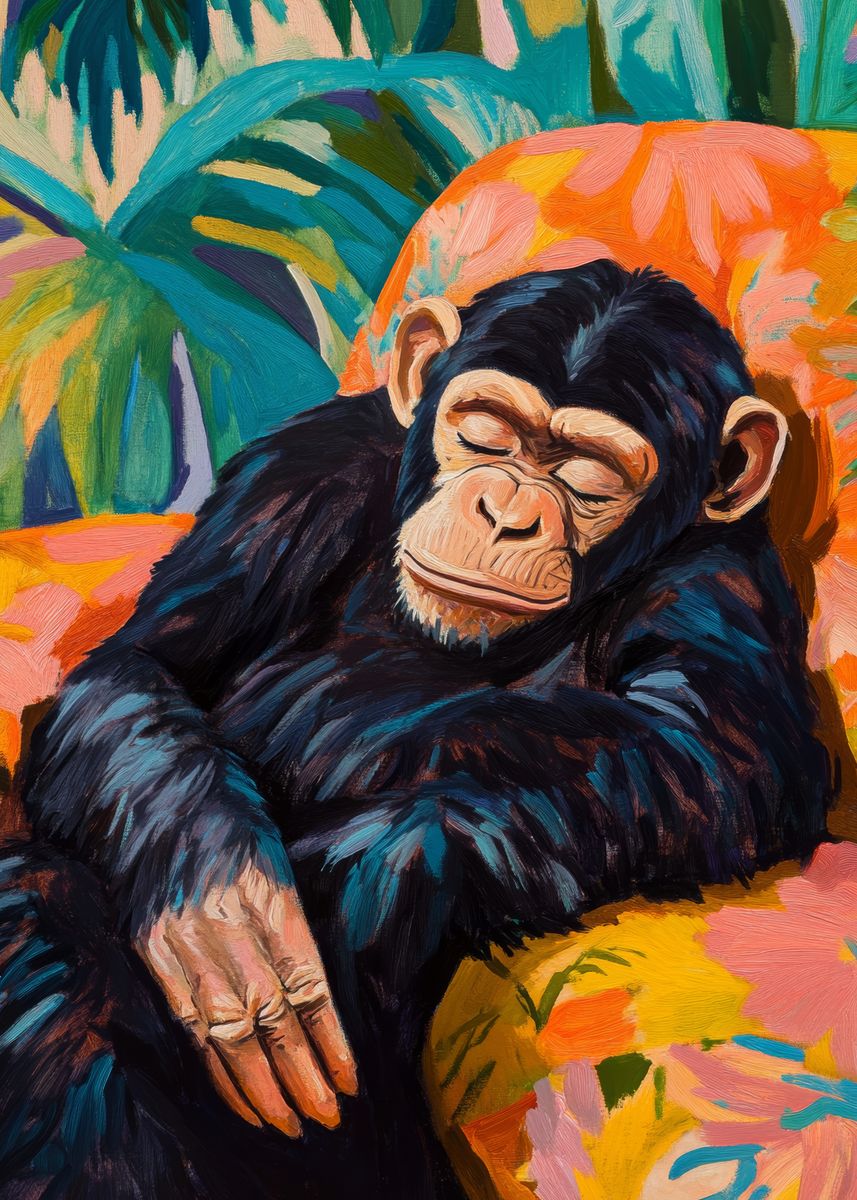 'Chimpanzee Napping' Poster, picture, metal print, paint by Anass ...