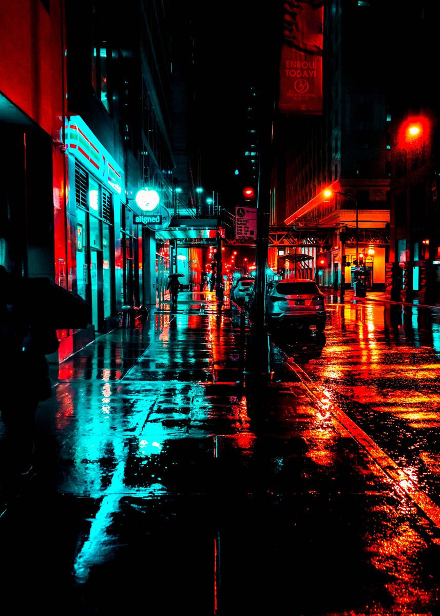 'Neon City Rain' Poster, picture, metal print, paint by aufbe sincher ...