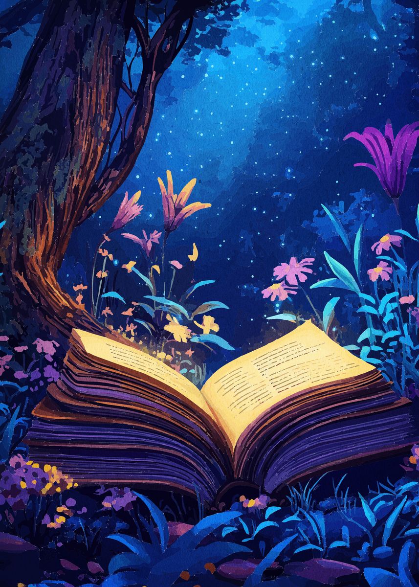 'Enchanted Book in Forest' Poster, picture, metal print, paint by Muna ...