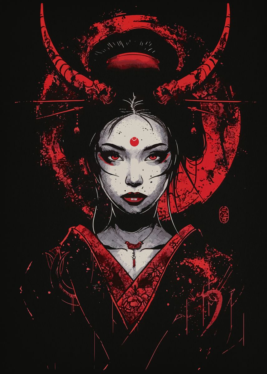 'Demon Geisha' Poster, picture, metal print, paint by Alexieart | Displate