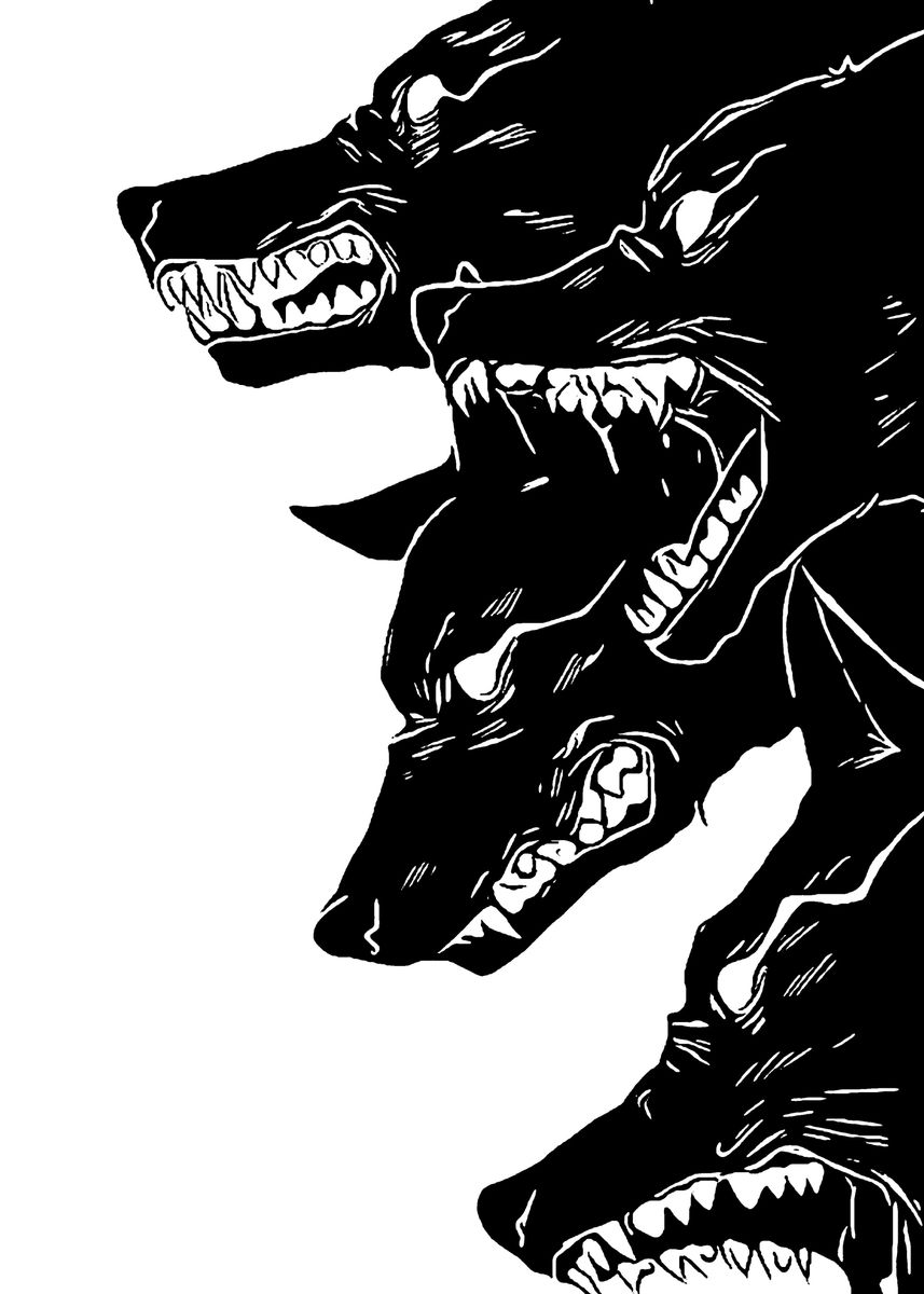 'Three-Headed Wolf Illustration' Poster, picture, metal print, paint by ...