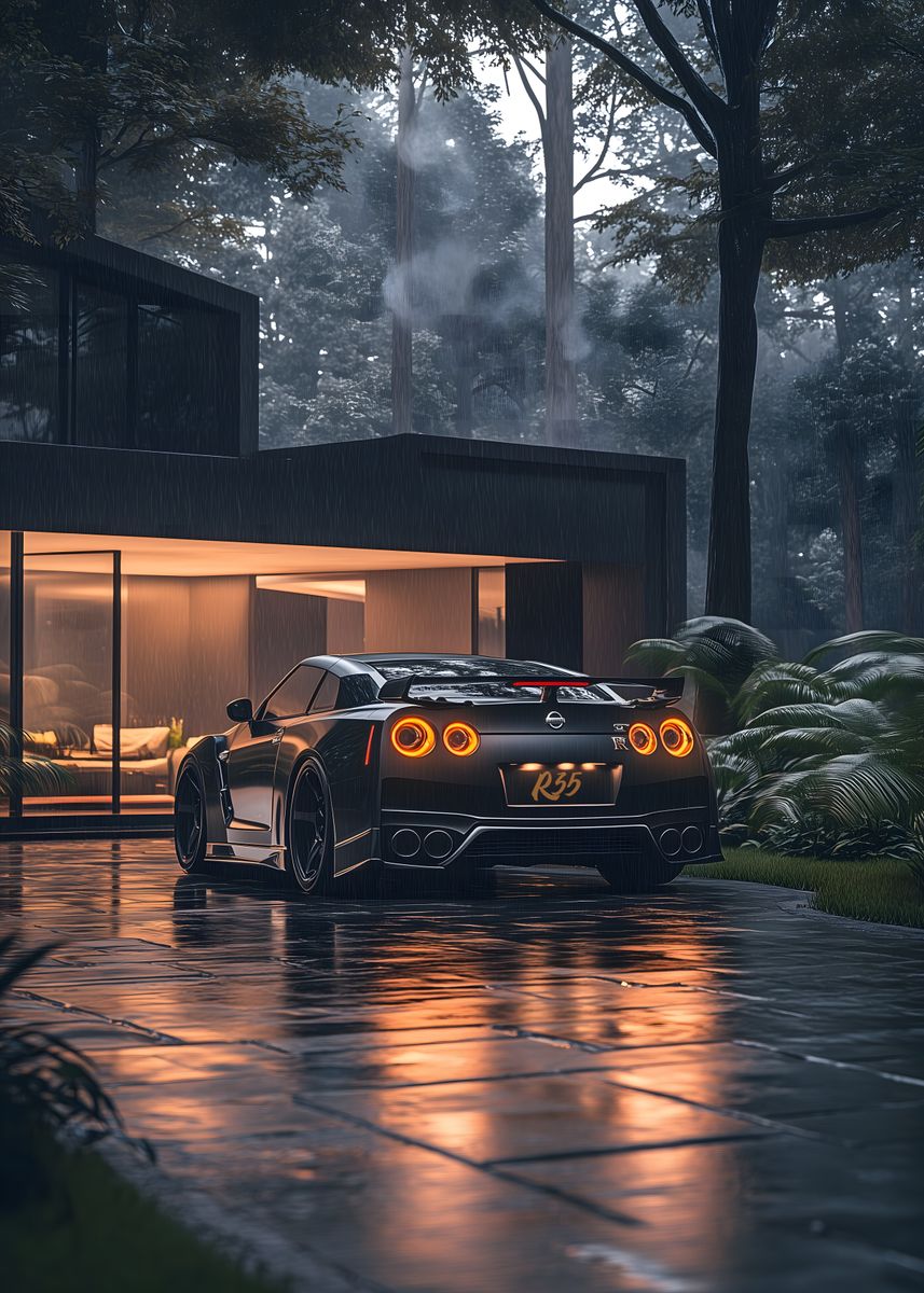 'Nissan GTR R35 in luxury House and Forest' Poster, picture, metal ...