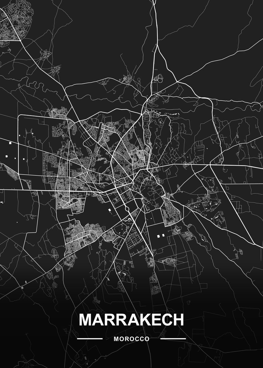 'Marrakech City Map Dark' Poster, picture, metal print, paint by ...