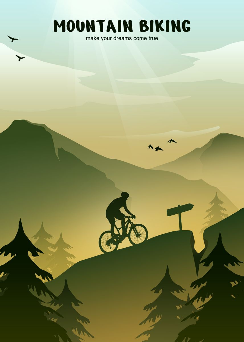 'Mountain Biking' Poster, picture, metal print, paint by pega | Displate