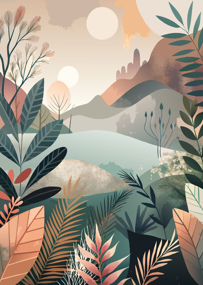 'Abstract Landscape with Two Moons' Poster, picture, metal print, paint ...