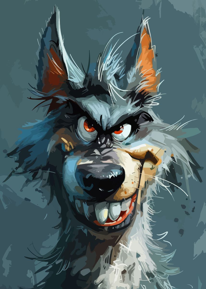 'Cartoon Wolf Portrait' Poster, picture, metal print, paint by lastd ...