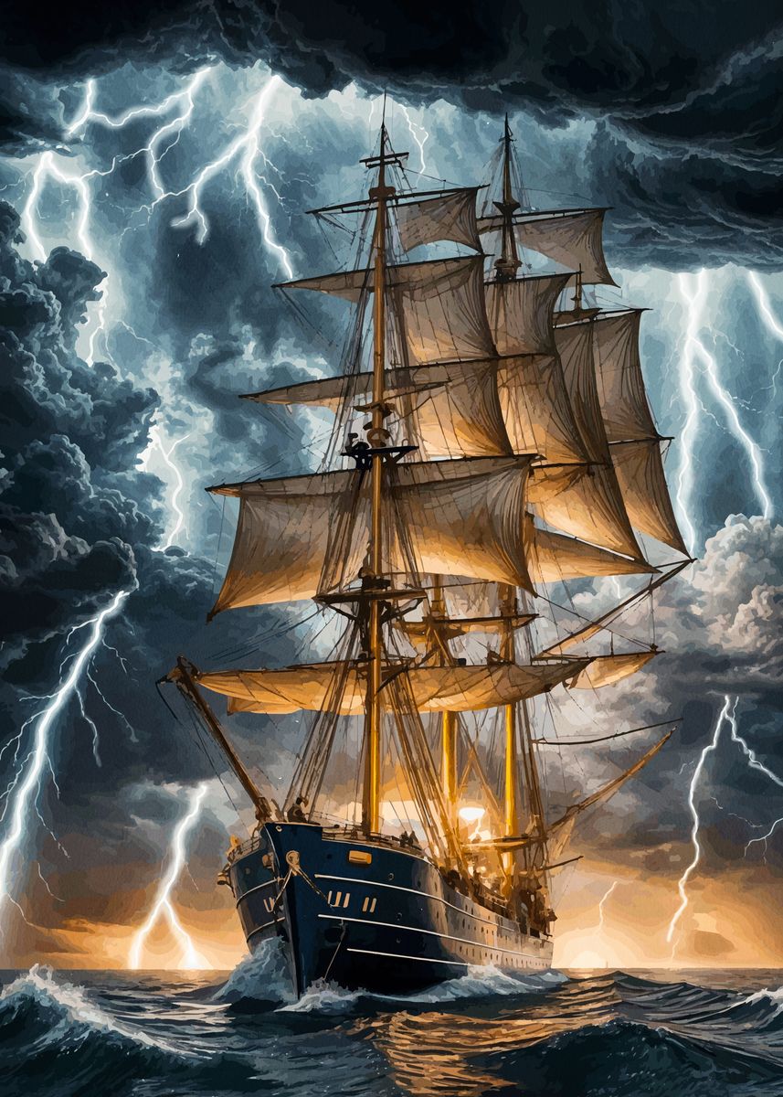 'Sailing Through Storm' Poster, picture, metal print, paint by ...