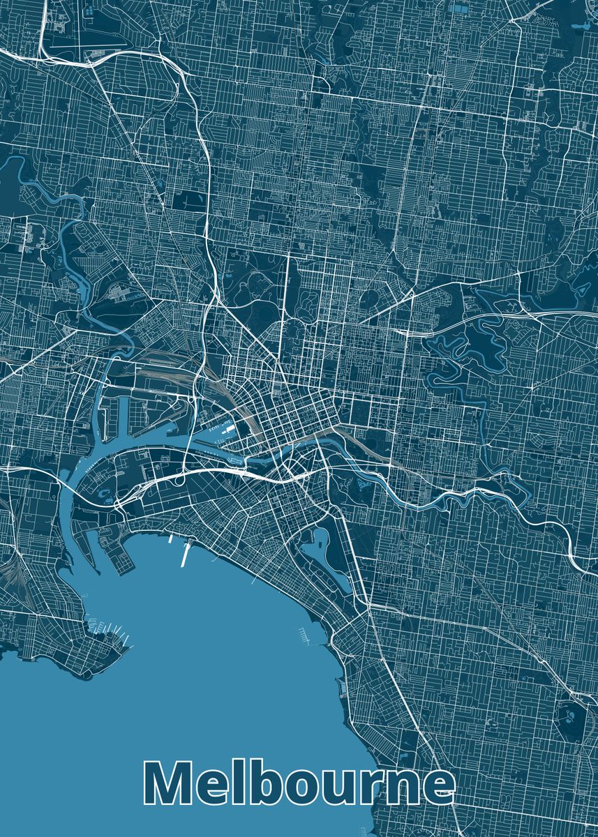 'Melbourne City Map' Poster, picture, metal print, paint by Sam Kal ...