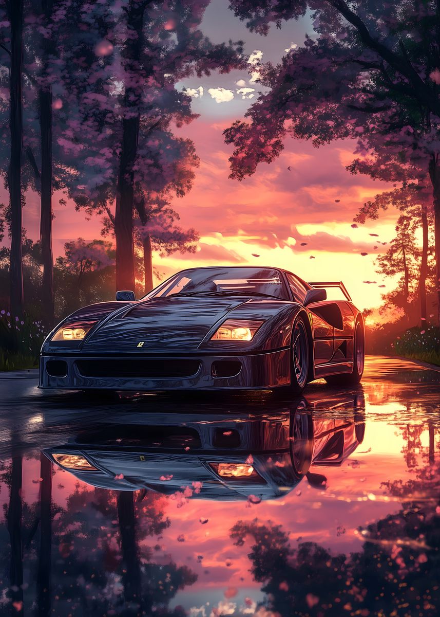 'Ferrari F40 Sunset Drive' Poster, picture, metal print, paint by ...