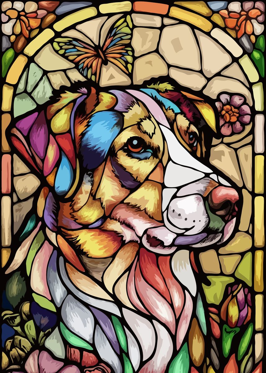 'Stained Glass Dog Portrait' Poster, picture, metal print, paint by ...