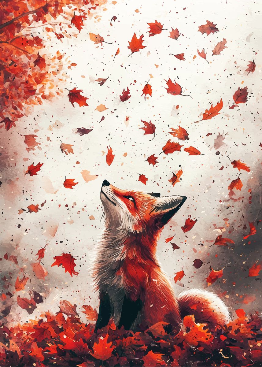 'Red Autumn Fox' Poster, picture, metal print, paint by Best Arts ...