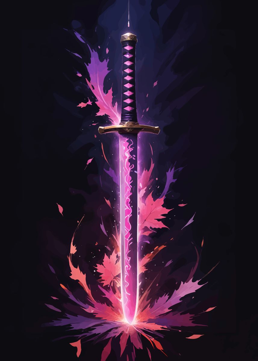 'Glowing Sword with Leaves' Poster, picture, metal print, paint by ...