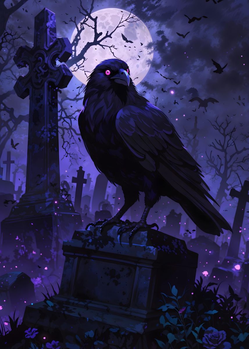 'Raven on Gravestone' Poster, picture, metal print, paint by ...