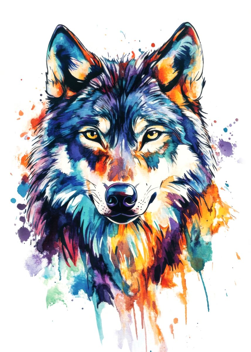 'Colorful Wolf Watercolor' Poster, picture, metal print, paint by ...