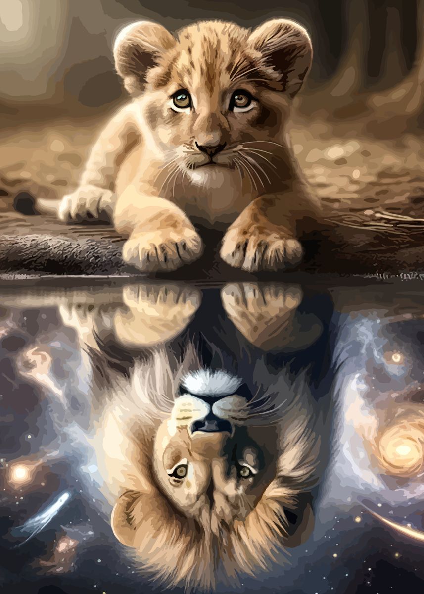 'Lion Cub Reflection' Poster, picture, metal print, paint by anksss ...