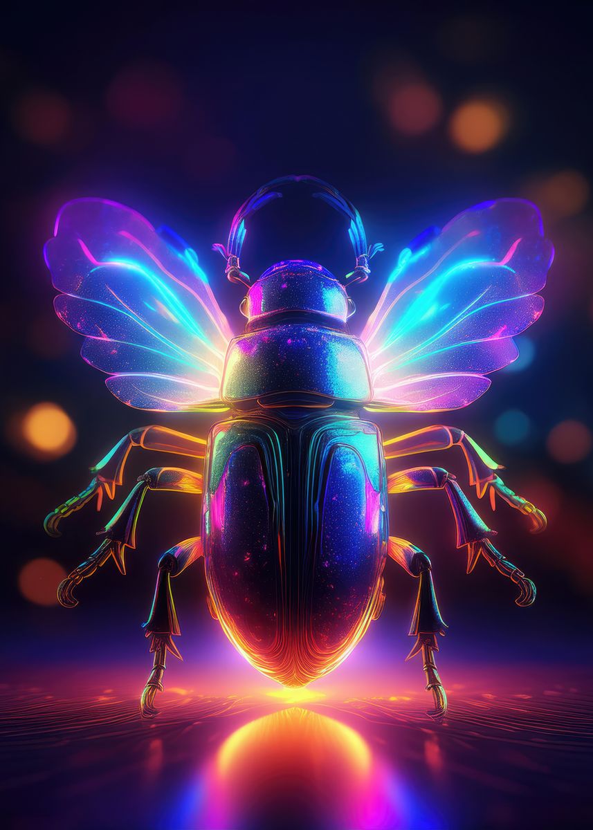 'Neon Beetle' Poster, picture, metal print, paint by ...