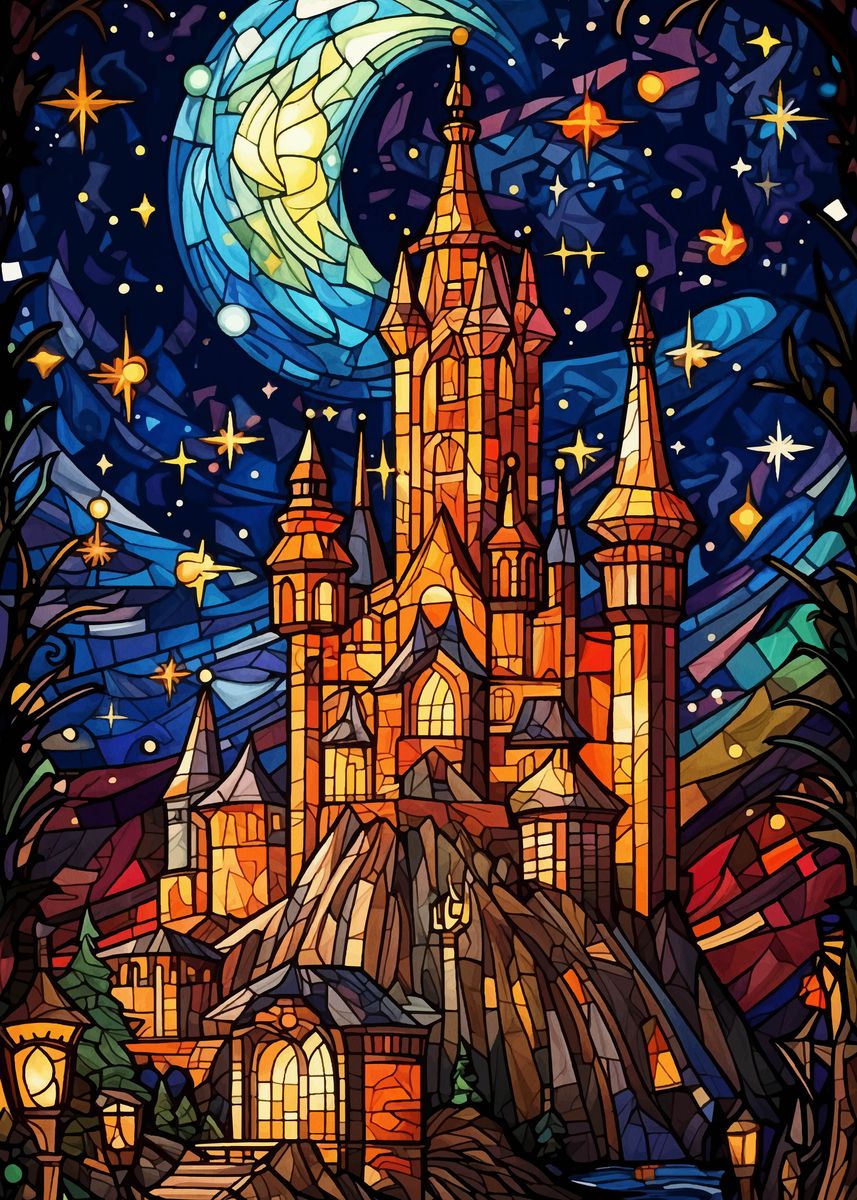 'Stained Glass Castle' Poster, picture, metal print, paint by Stained ...
