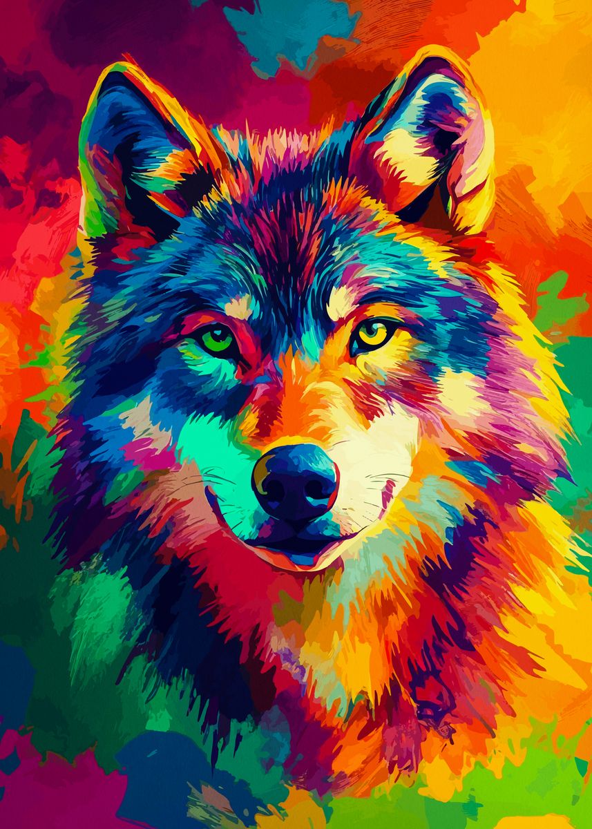 'Colorful Wolf Portrait' Poster, picture, metal print, paint by ...