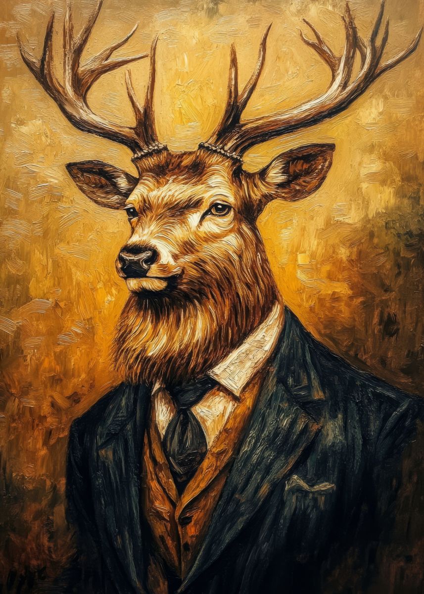 'Stag in Suit Painting' Poster, picture, metal print, paint by Sophie ...