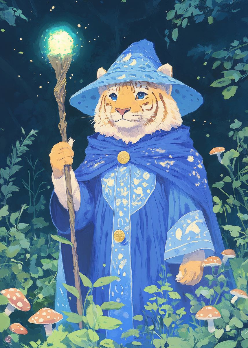 'Tiger Wizard in Forest' Poster, picture, metal print, paint by Lily ...
